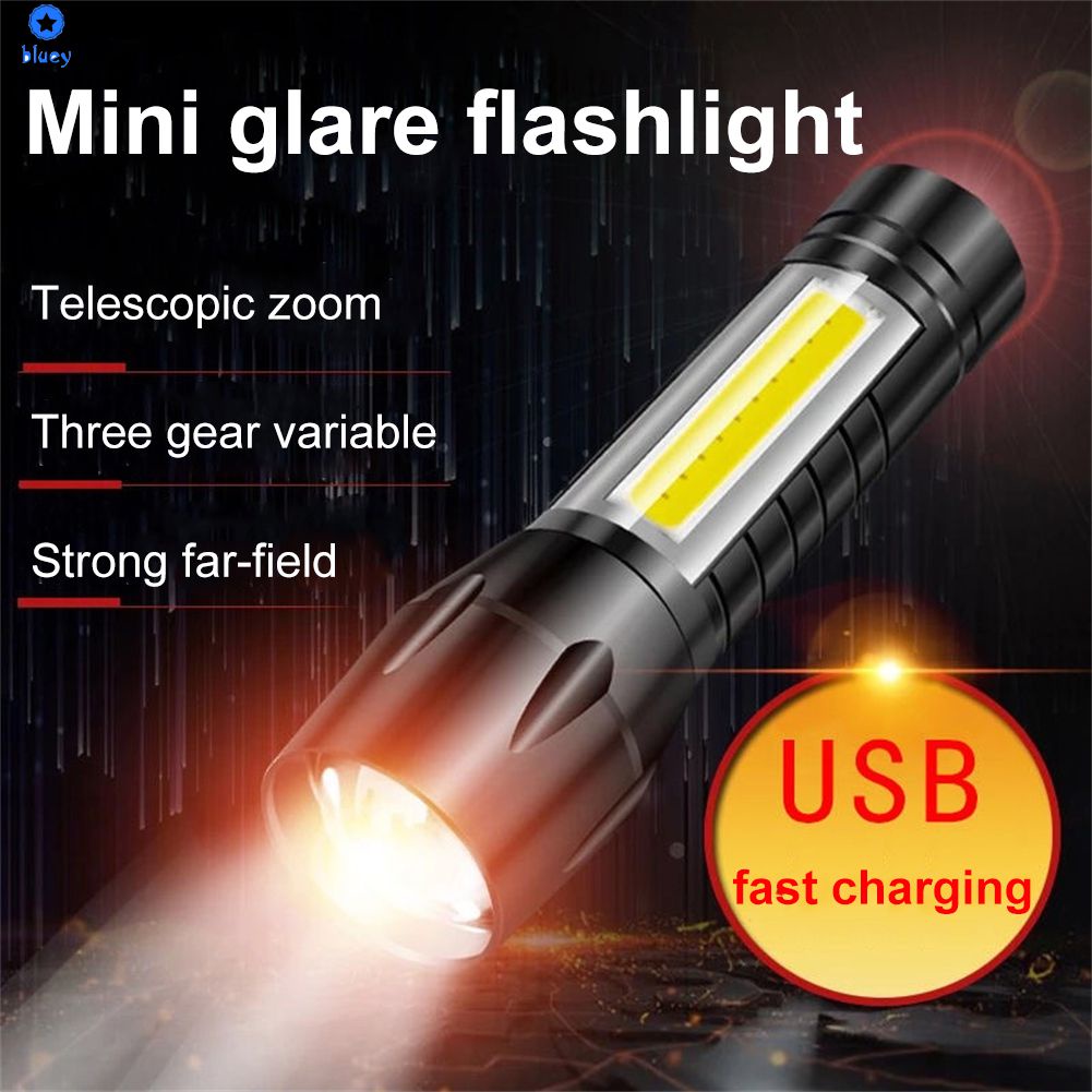 Rechargeable Led Flashlight Mini Zoom Torch 8cob Side Light Outdoor ...