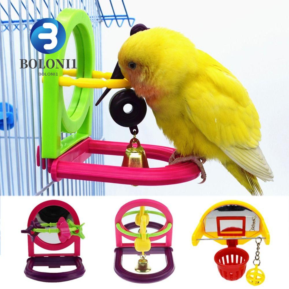 BO Parrot Bell Toy with Mirror, Plastic Random Color Bird Cage Mirror ...