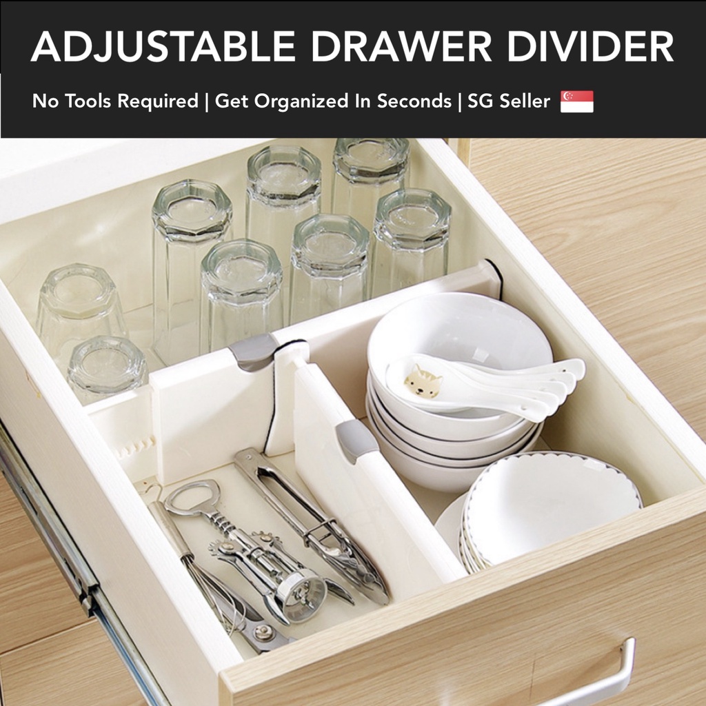 FYLO.SG 💗 Adjustable Retractable Drawer Partition Divider Organizer ...