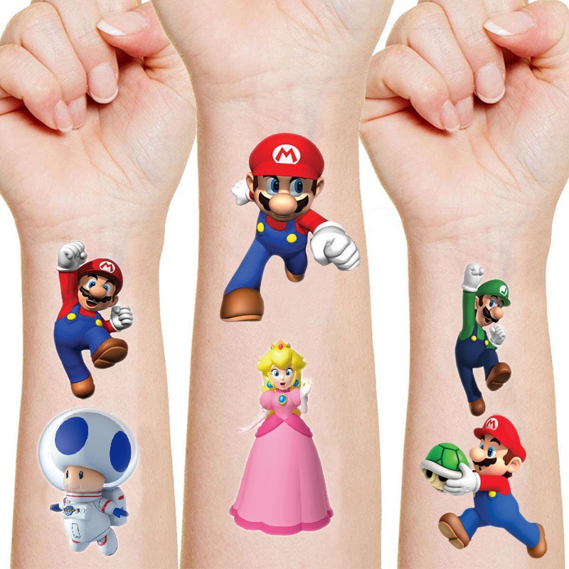 Super Mario Bros Cartoons Tattoo Stickers Luigi Yoshi Bowser Anime ...
