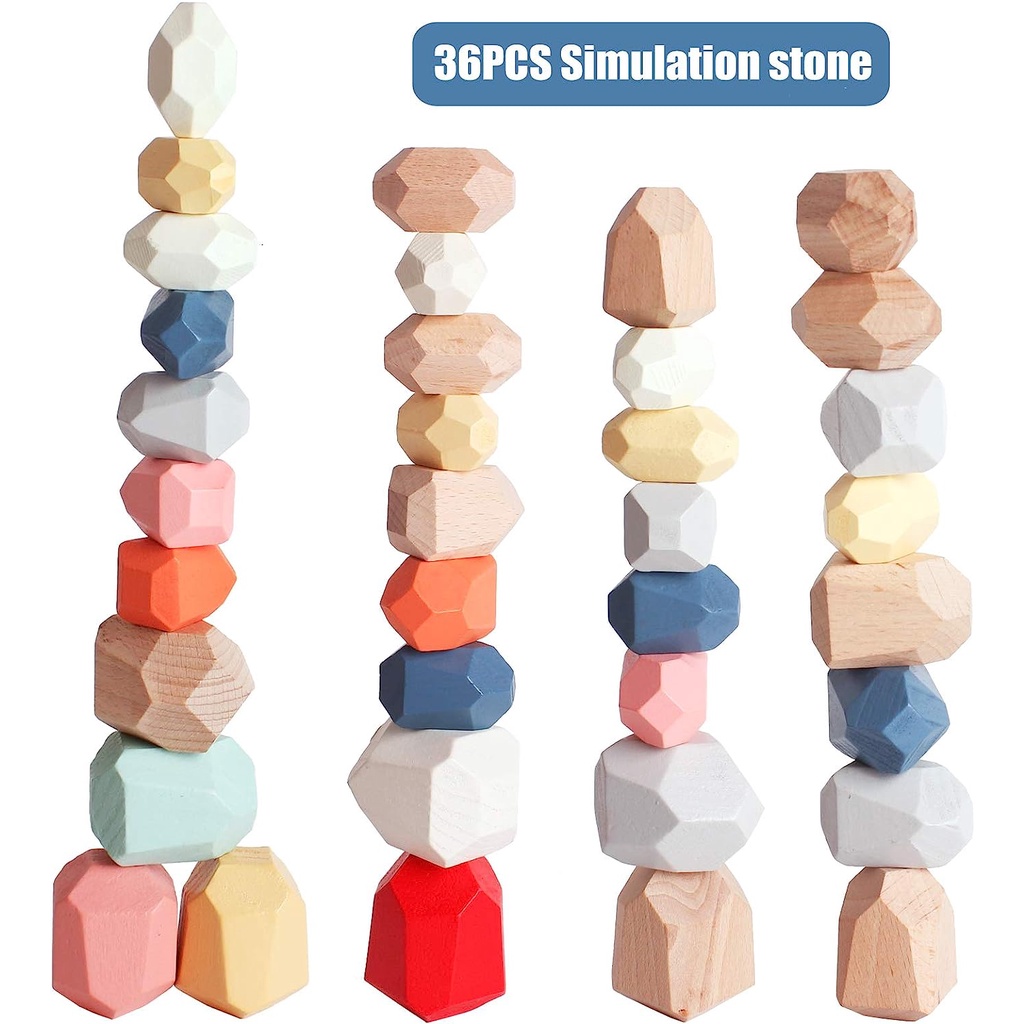 36 PCS Wooden Sorting Stacking Rocks Stones Toddler Toys Learning ...