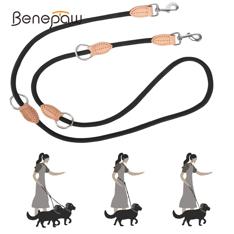 Benepaw No Tangle Dual Leash Dog Leash Hands-Free Nylon Dog Rope Lead ...