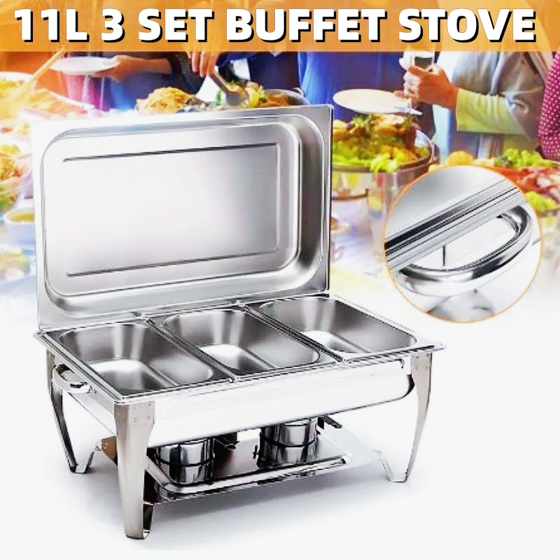 Buffet tray set 11L Foldable Stainless Steel Square Buffet Stove Dish ...