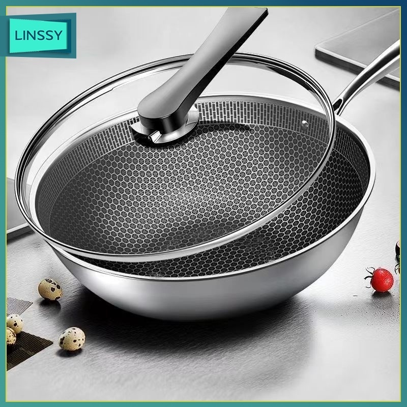 Germany 316 Stainless Steel Honeycomb Wok Pan 32cm/34cm Non-lampblack Stove Universal Non-stick ...