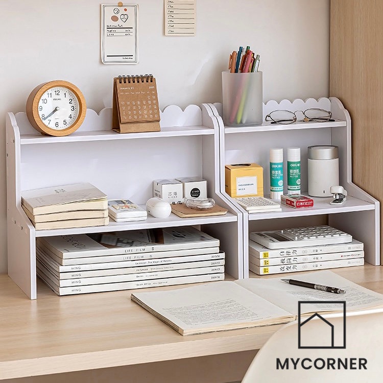 Desktop Storage Rack Wooden Double-Layer White Storage Rack Cosmetics ...