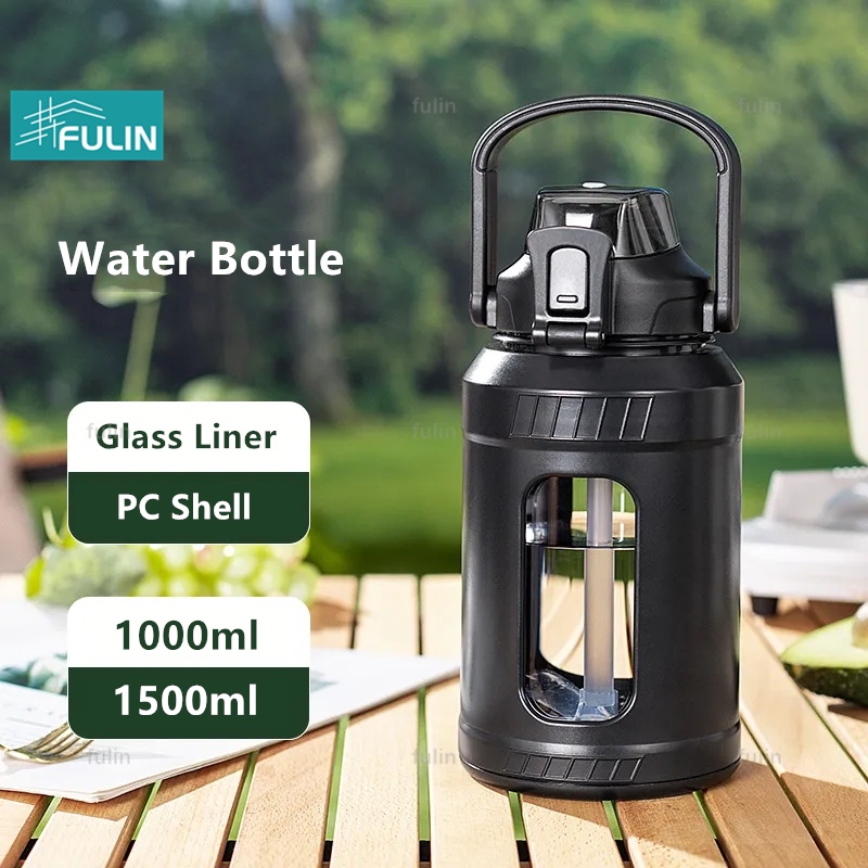 1500ml Glass Water Bottle Anti-fall PC Protective Water Bottle Outdoor ...