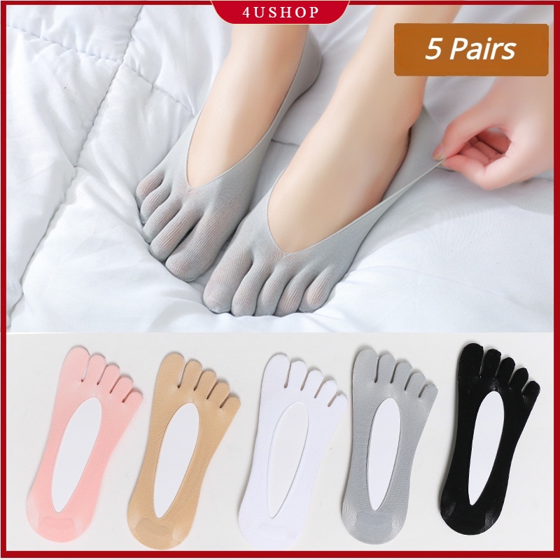 5/2 Pairs Lace Anti-slip Low Cut Five Finger Toe Socks Women Invisible ...