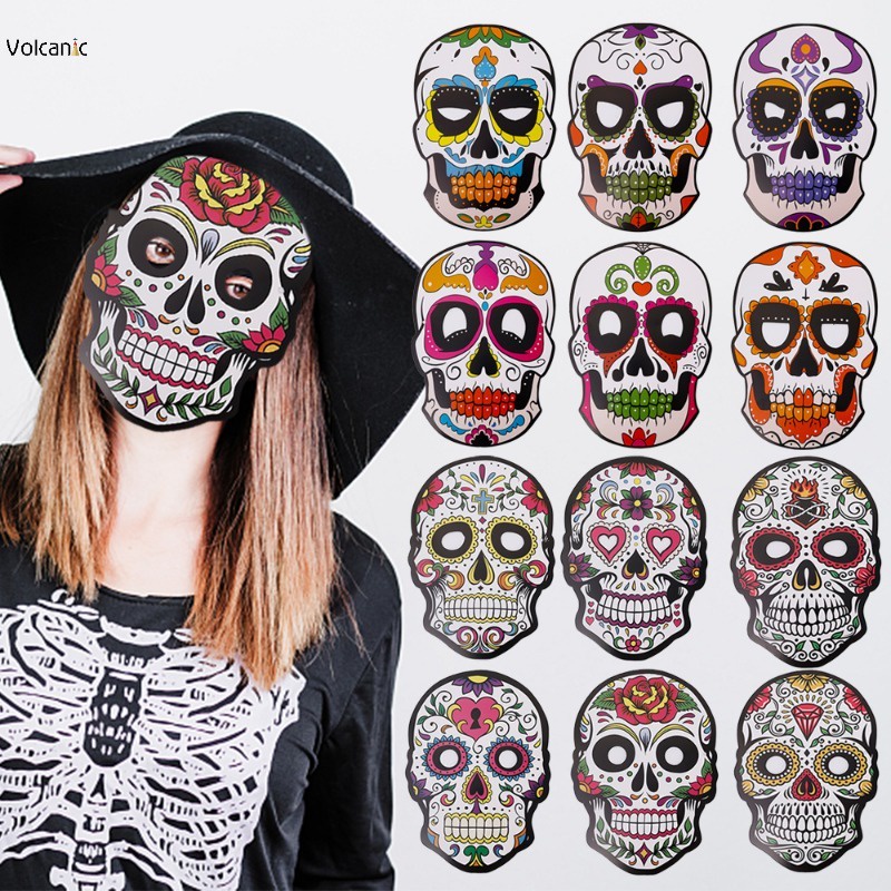 6Pcs Day of The Dead Scary Masks Sugar Skull Full Face Mask Paper ...