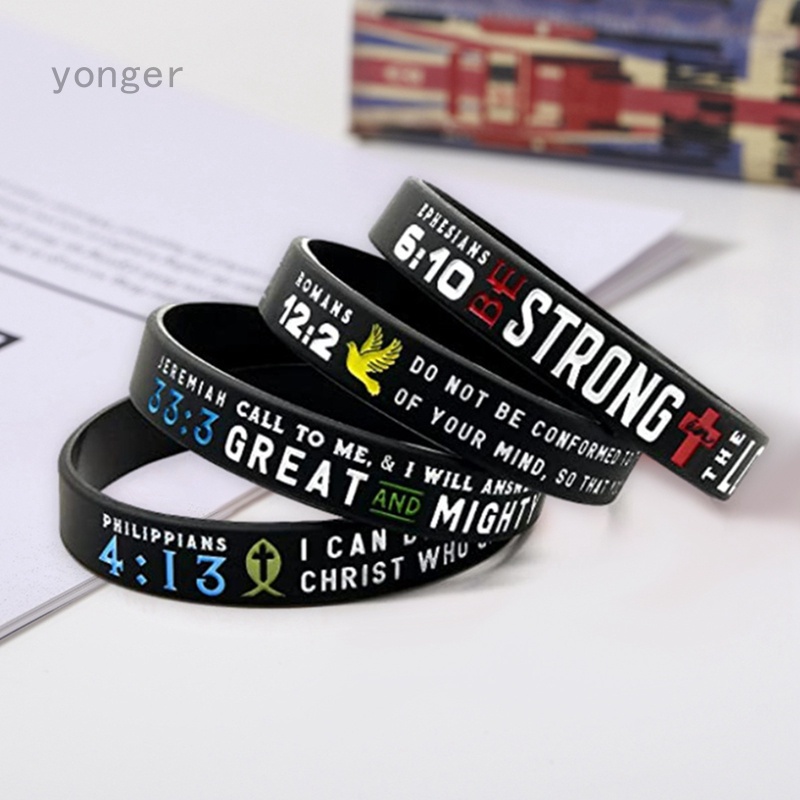 Power of Faith Bible Verse Wristbands Black Silicone Bracelets for Men ...