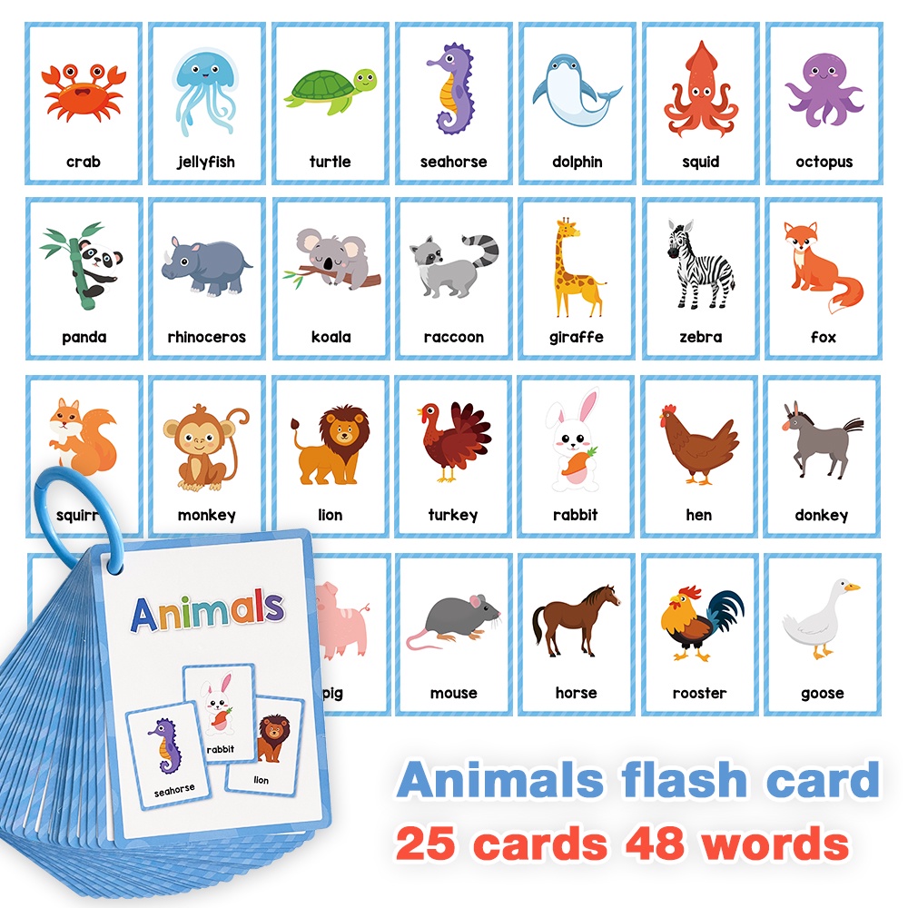 Animals Children's English Flashcards Cognitive Cards for Kids Learning ...