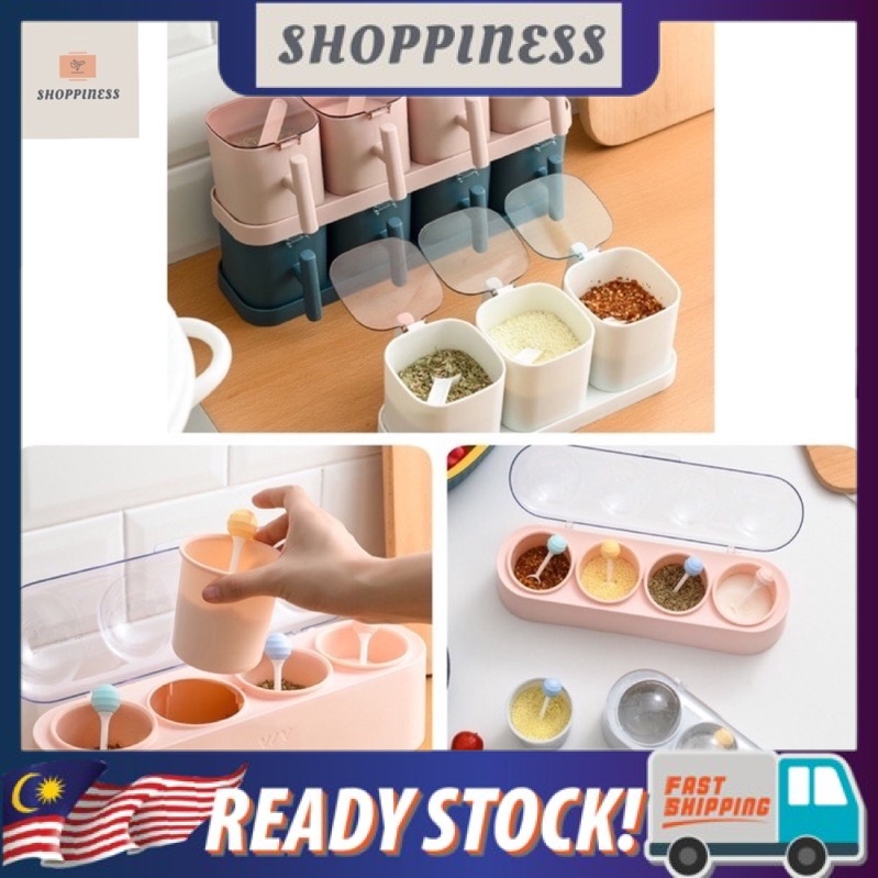 Kitchen Seasoning Spices Container Jar with Lid Cover and Spoon set ...