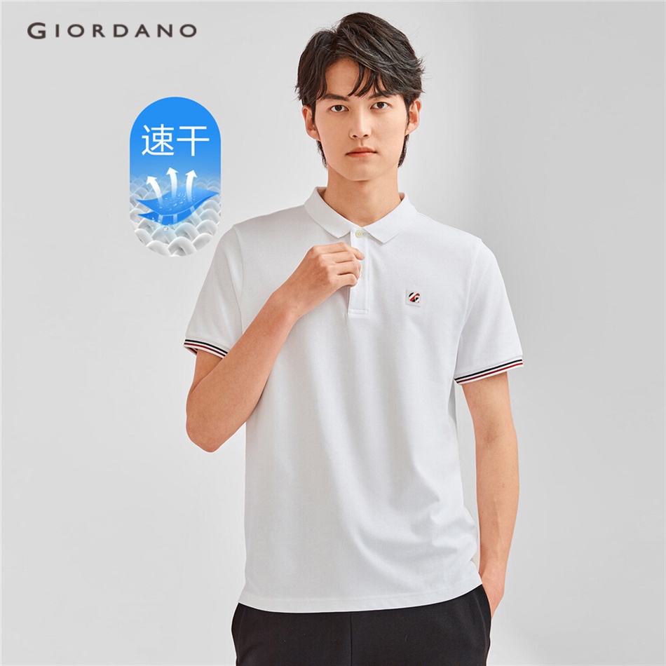 GIORDANO MEN High-tech quick dry badge short sleeve polo shirt 01013386 ...