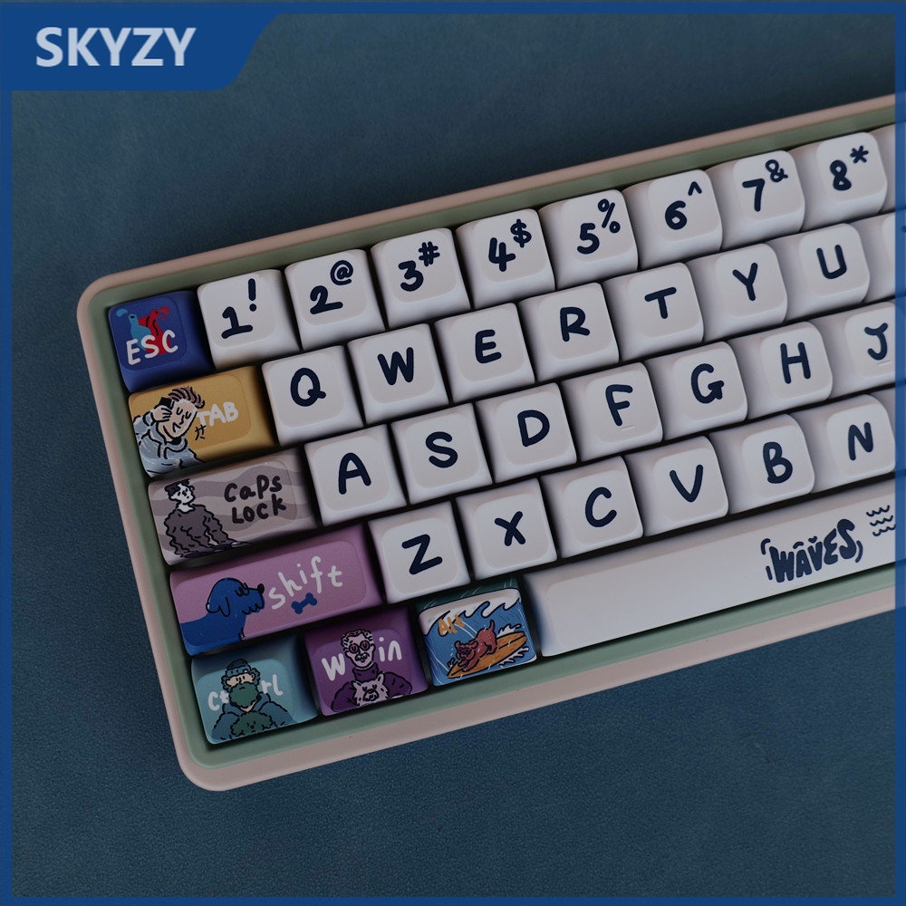 Waves Keycaps XDA Profile cartoon oil painting PBT Dye Sub Mechanical ...