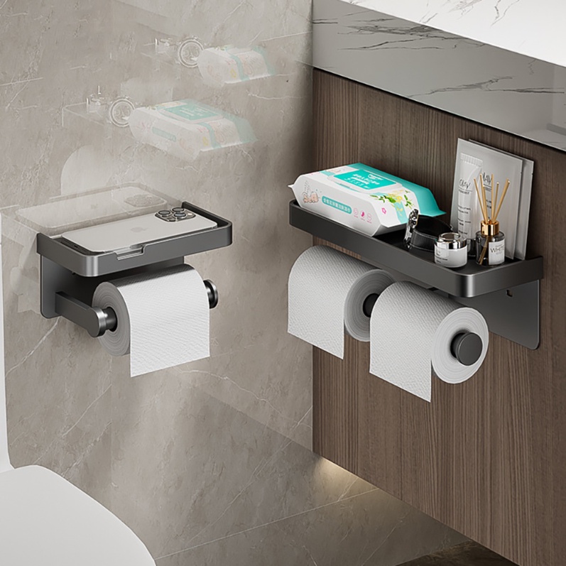 Large Toilet Paper Holder Wall-Mounted Paper Roll Holder With Storage ...