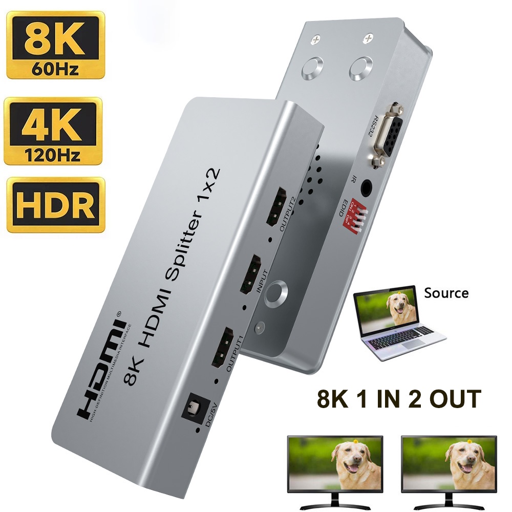 8K HDMI Splitter 1x2 1 in 2 Out HDR 3D 4K 120Hz HDMI 2.1 Splitter ...