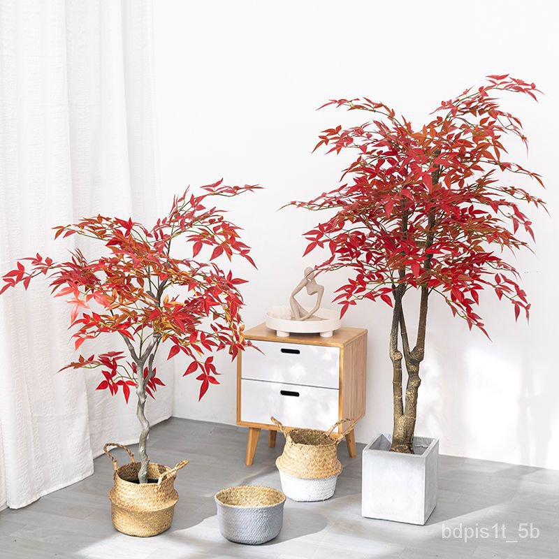 Artificial Green Plant Fake Red Maple Tree Potted Plant Landscape Maple ...