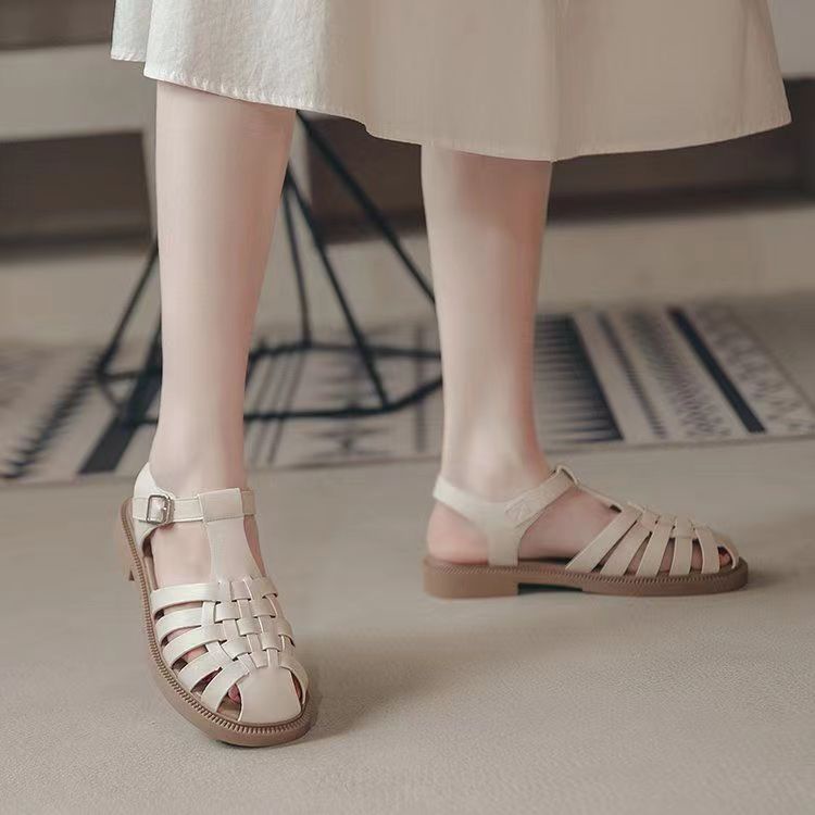 Retro Roman Art Style Hollow Toe Cap Sandals Women Thick Heel 2022 ...