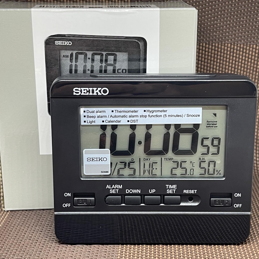 Seiko Digital Clock QHL086KL Black Alarm Snooze Light Thermometer ...