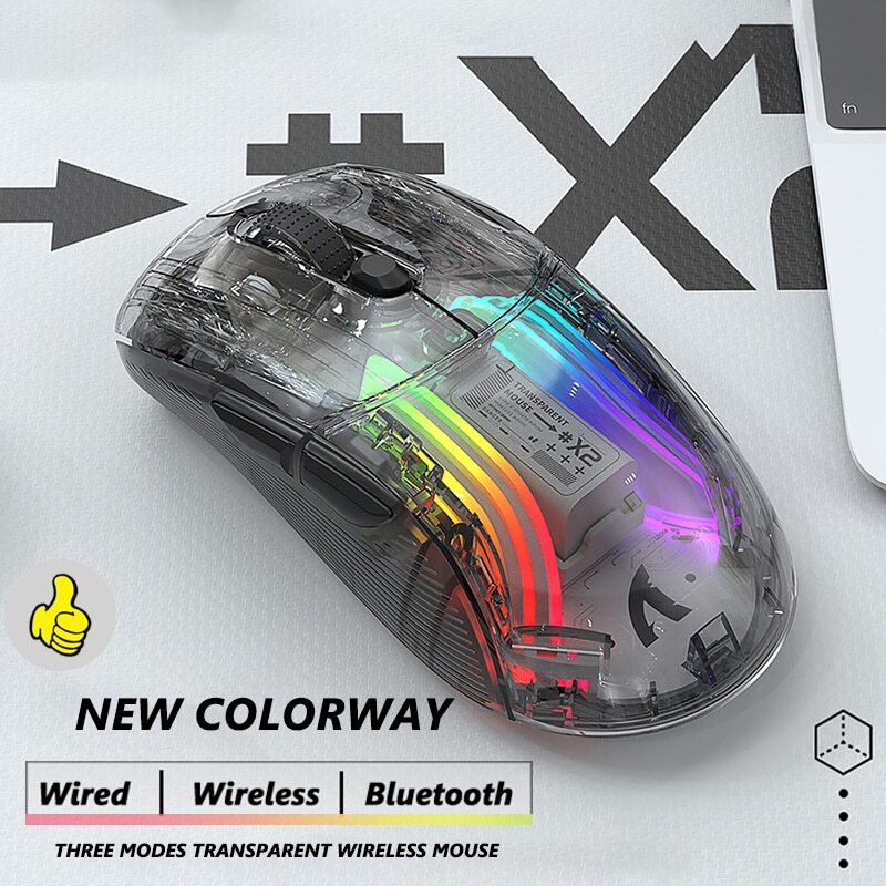 Seenda Backlit Bluetooth Mouse Rechargeable Transparent Wired+USB ...