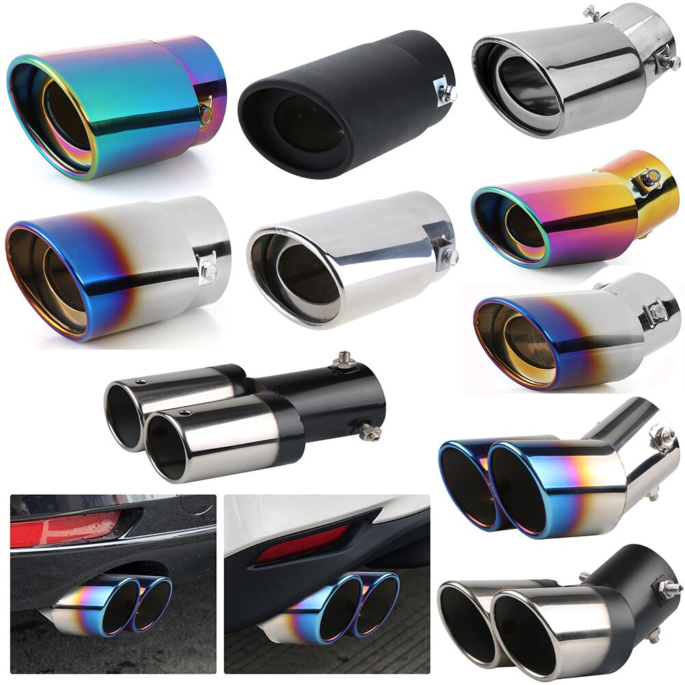 Universal Burnt Blue Dual Outlet Car Exhaust Tip Stainless Steel Slant ...
