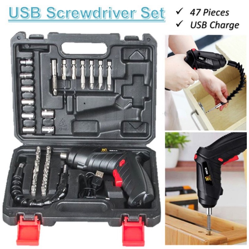 Cordless Electric Screwdriver Drill 3.6V Rechargeable Pemutar Skru ...