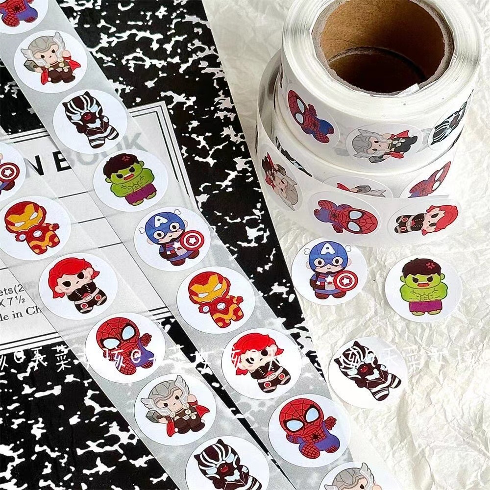 500pcs/roll Marvel Sealing Sticker Tapes The Avengers Iron Man Label ...