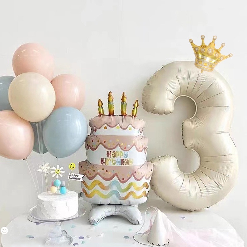 40 Inch Aluminum Film Digital Crown Foil Number Balloons Cream Digital ...