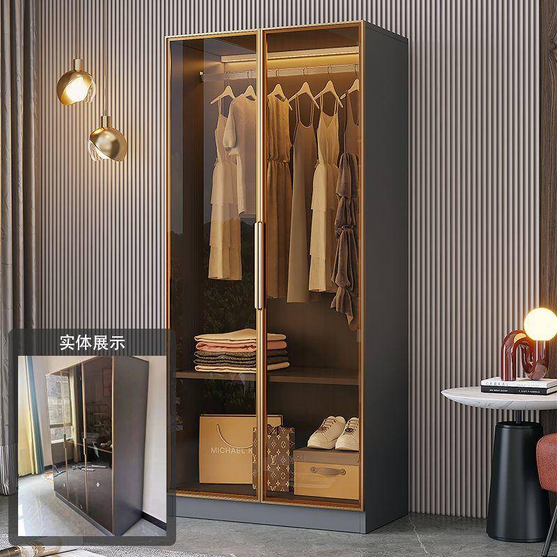 Modern Luxury Glass Door Wardrobe Household Bedroom Small Unit Storage ...