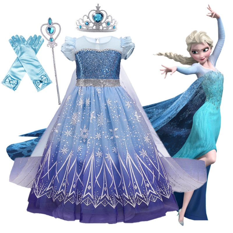 Fancy Girl Princess Elsa Dress Frozen Halloween Party Dress Snow ...