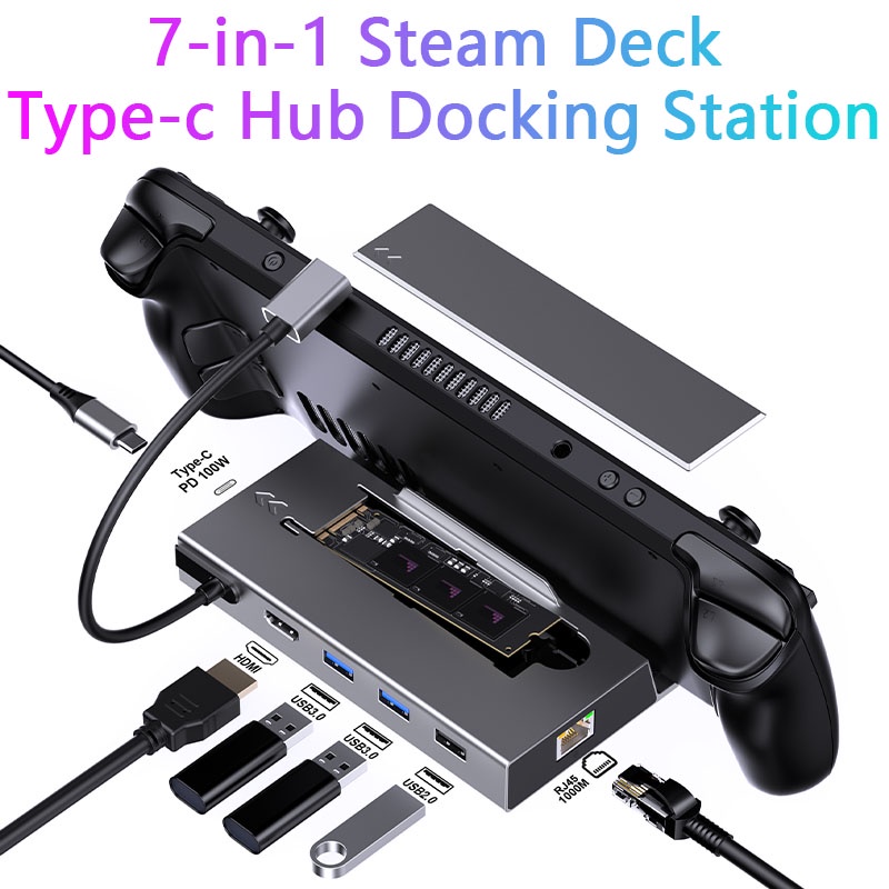 7-in-1 Steam Deck M.2 Handheld Docking Station TV StandHub Aluminum ...