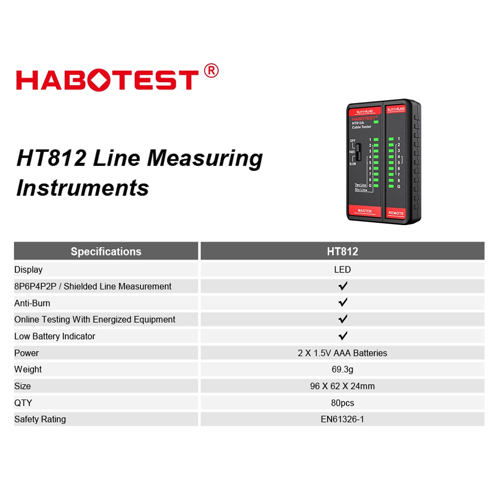 HABOTEST HT812A Network Cable Tester Wire Tracker Telephone Line Test ...