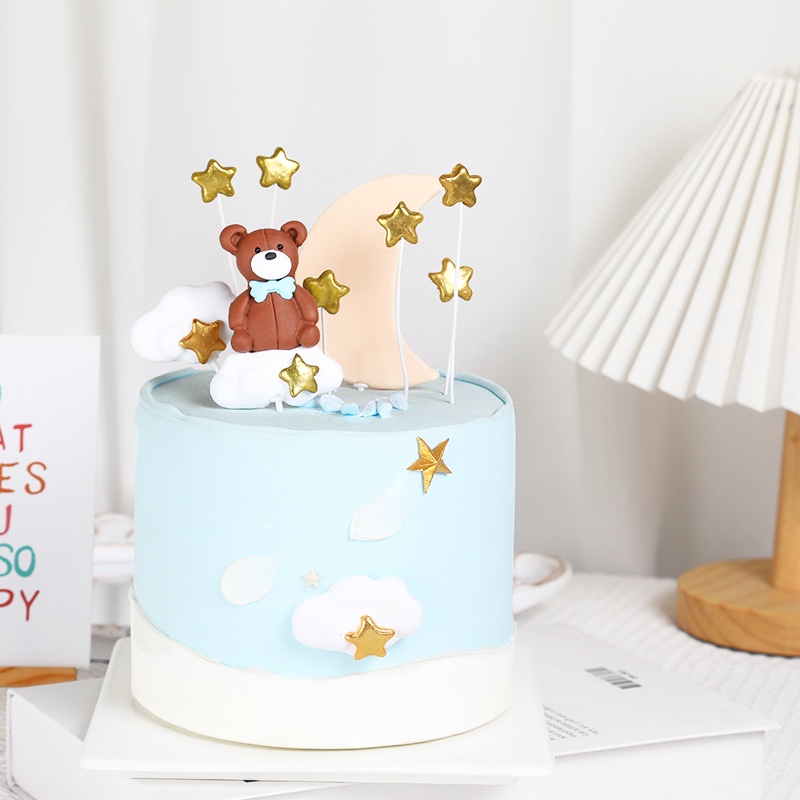 Resin Cute Bear Cake Topper Set Baby Shower Happy Birthday Cake Topper ...