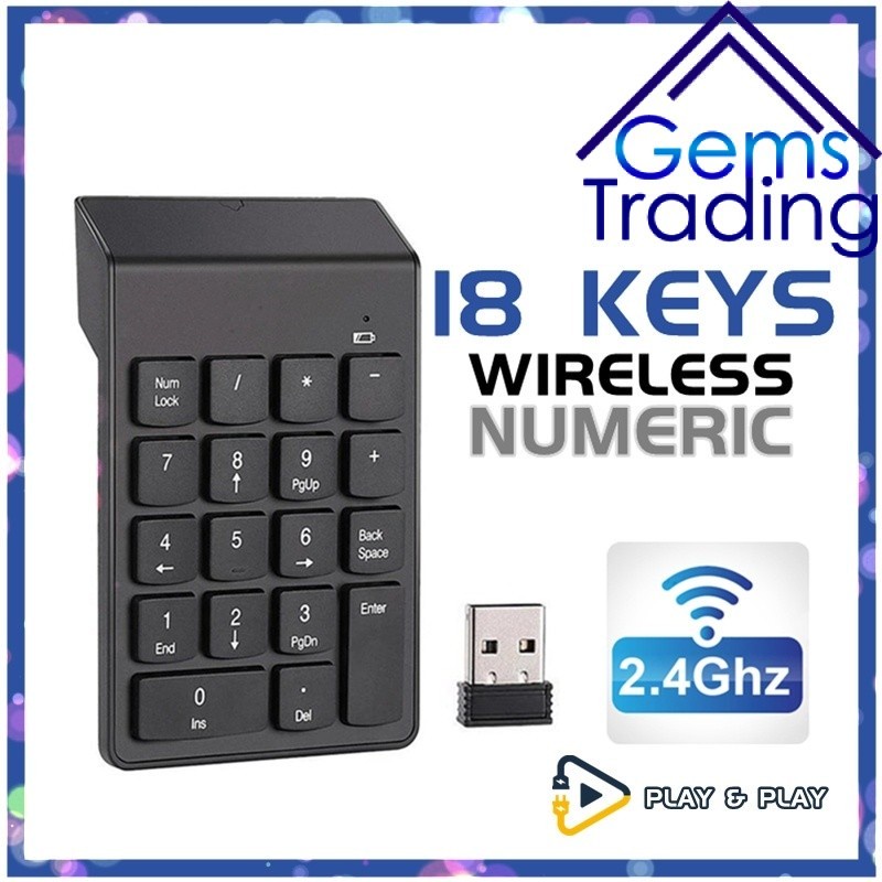 18 Keys Wireless Number Pad Keyboard With 2.4G USB Receiver Numeric ...