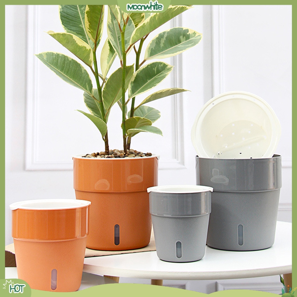 (MOONWHITE) 2 Colors Planter Pot for Dorm Self-watering Plant Flower ...
