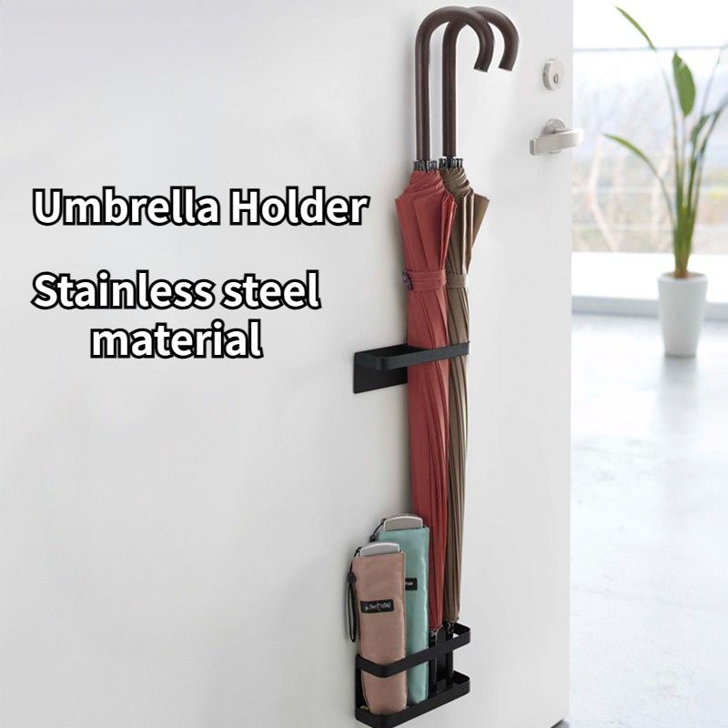 Stainless Steel Wall-Mounted Umbrella Storage Rack Holder Stand Punch ...