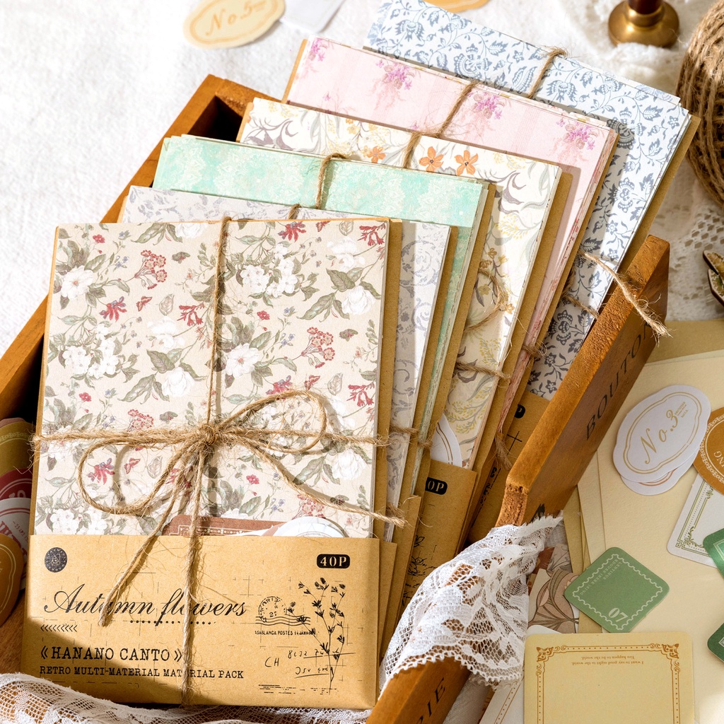 ENWEI 40 Pcs [Hanano Canto Series] Vintage Base Journal Material Paper ...