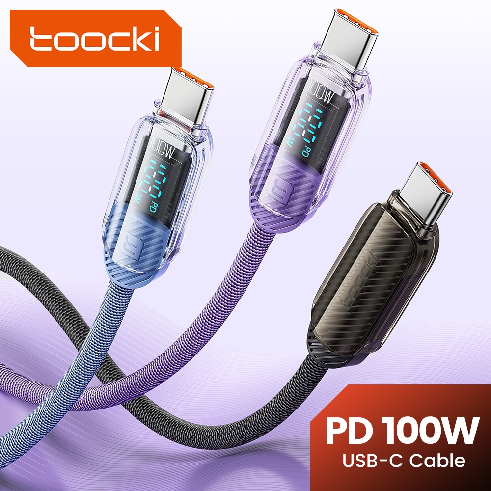 Toocki 100W C-C Transparent Digital Display Cable PD Fast Charging Type ...