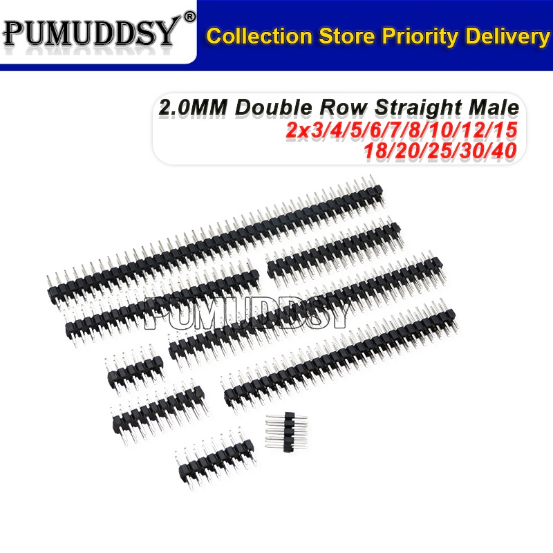 10PCS 2.0mm Double Row Straight Male Pin Header 2mm 2x3/4/5/6/8/10/40 ...