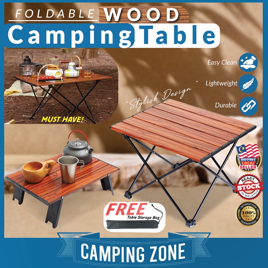 Foldable Wood Camping Table Folding Aluminium Picnic Dining ...