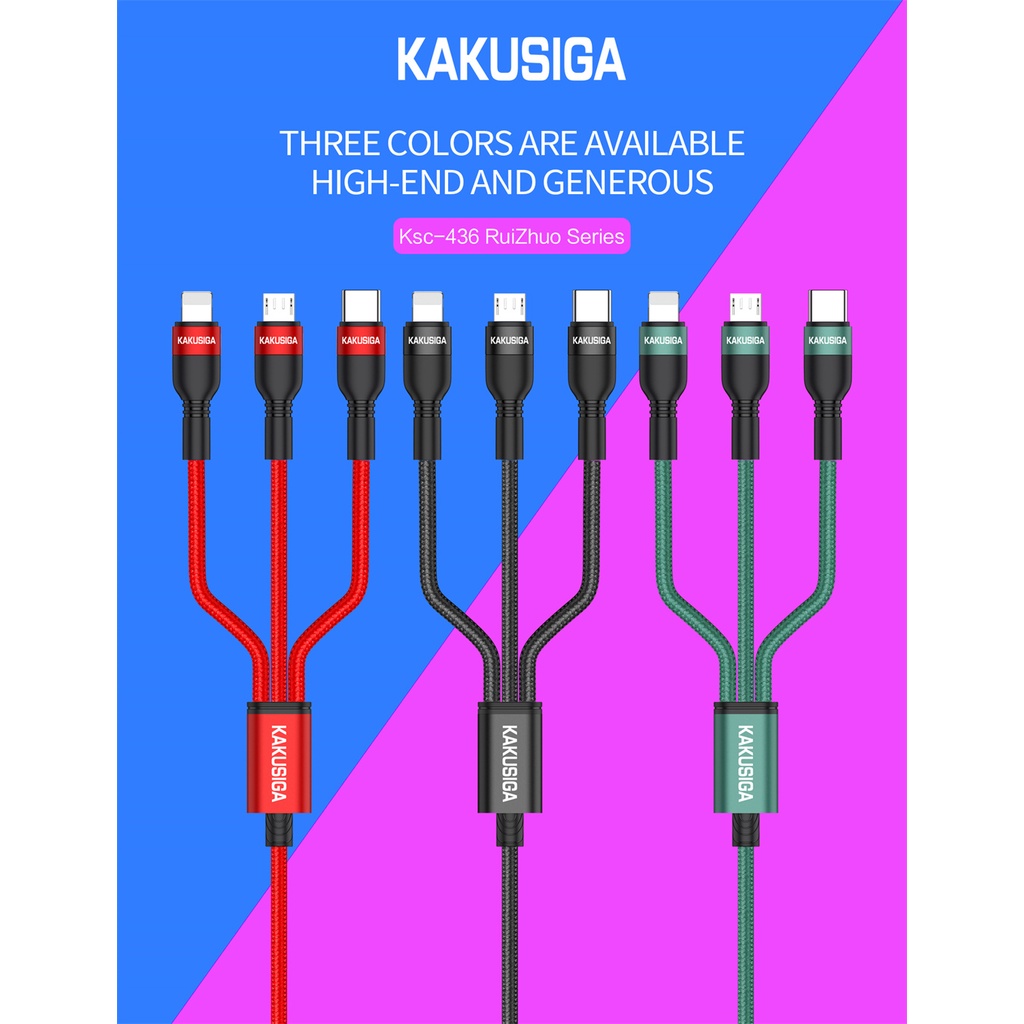 KAKUSIGA 3 in 1 3.2A Fast Charging Cable Type-C Micro-Usb Cable 1 Meter ...