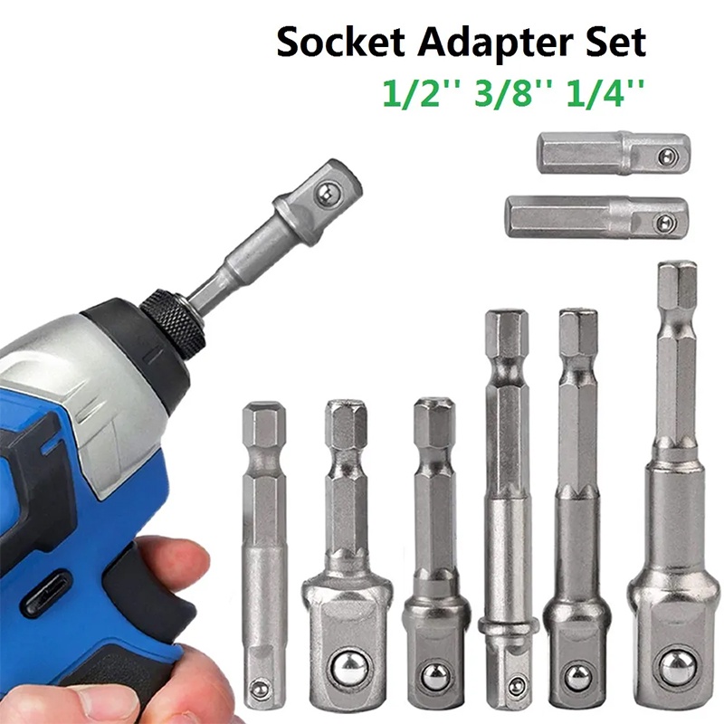 Drill Socket Adapter Kit 1/4 "3/8" 1/2 " Socket Adapter Hex Shank Drill ...