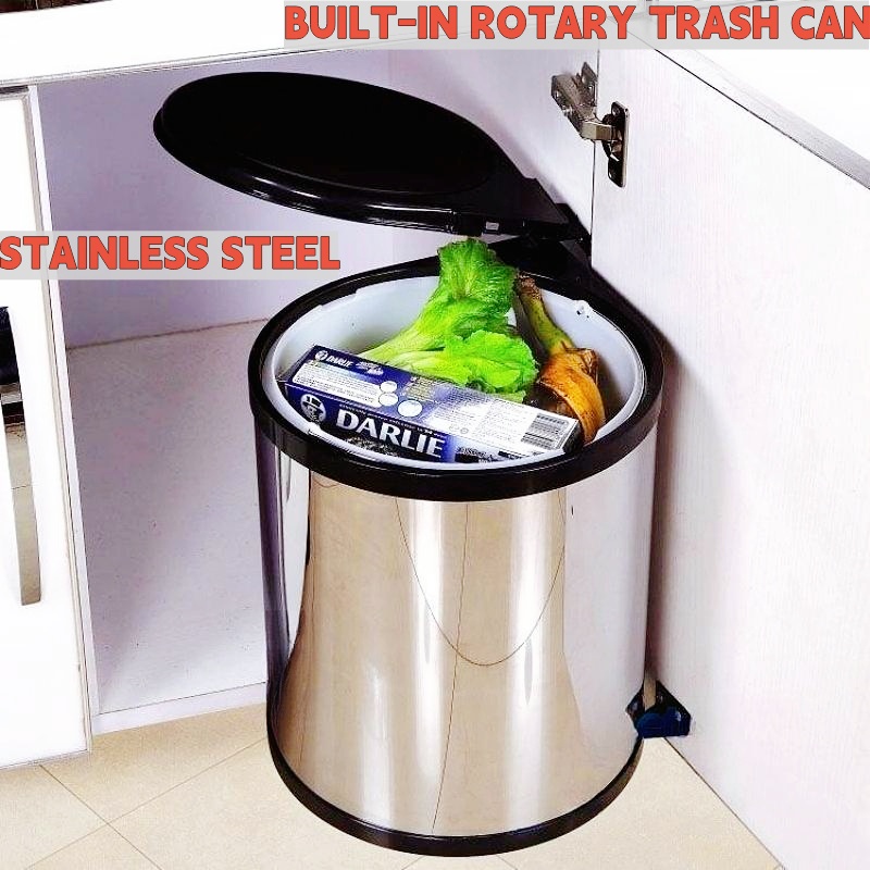 (SG Stock)Moon Gellyfish/ 304 Stainless Steel Dustbin - Built-in Pull ...