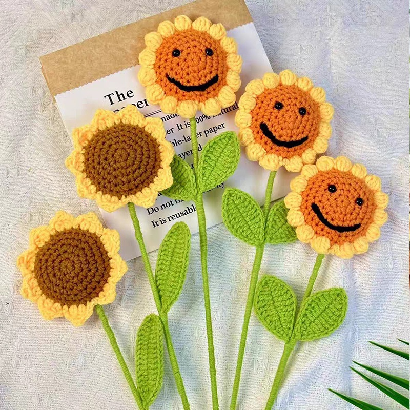 Smiling Face Sunflower Crochet Bouquet Sunflower Handmade Finished ...