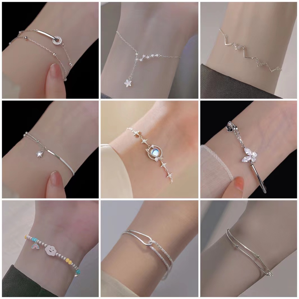 925 Silver Butterfly Bracelet Girls Fashion Simple Crystal Bracelet ...