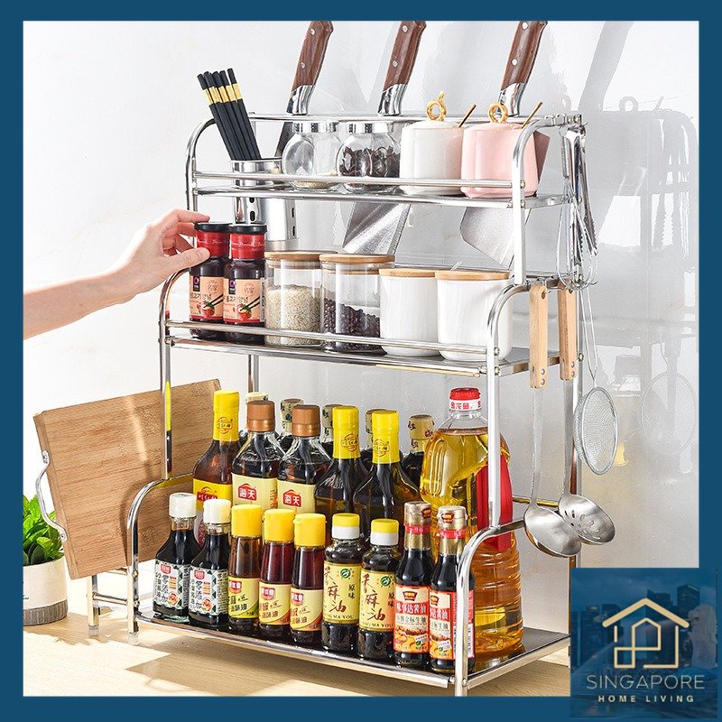 2/3 Tier Kitchen Multi-Function Seasoning Spice Sauces Storage Rack ...