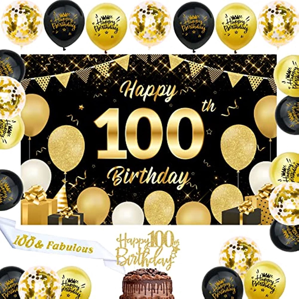 JOLLYBOOM 100th Birthday Decor Black Gold, Happy 100th Birthday ...