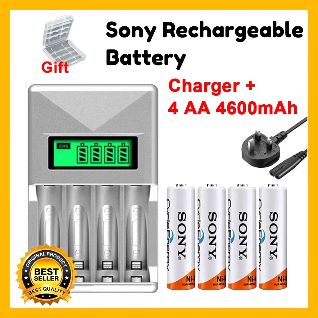 Sony AA/AAA Ni-Mh Rechargeable Batteries With 4 Slots LCD Display Smart ...