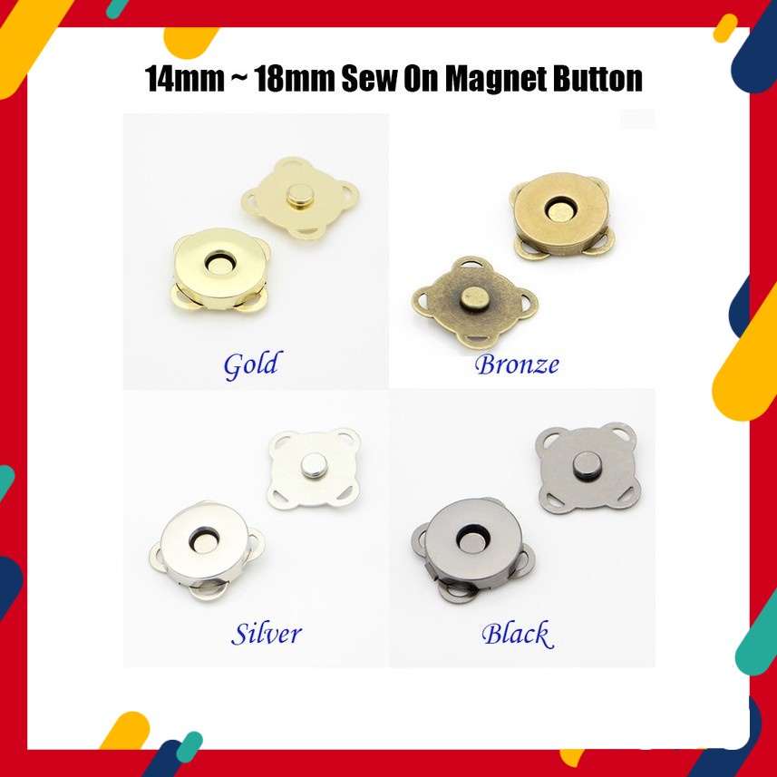 Sew On Magnet Button size 14mm ~ 18mm Butang Magnet Jenis Jahit for DIY ...