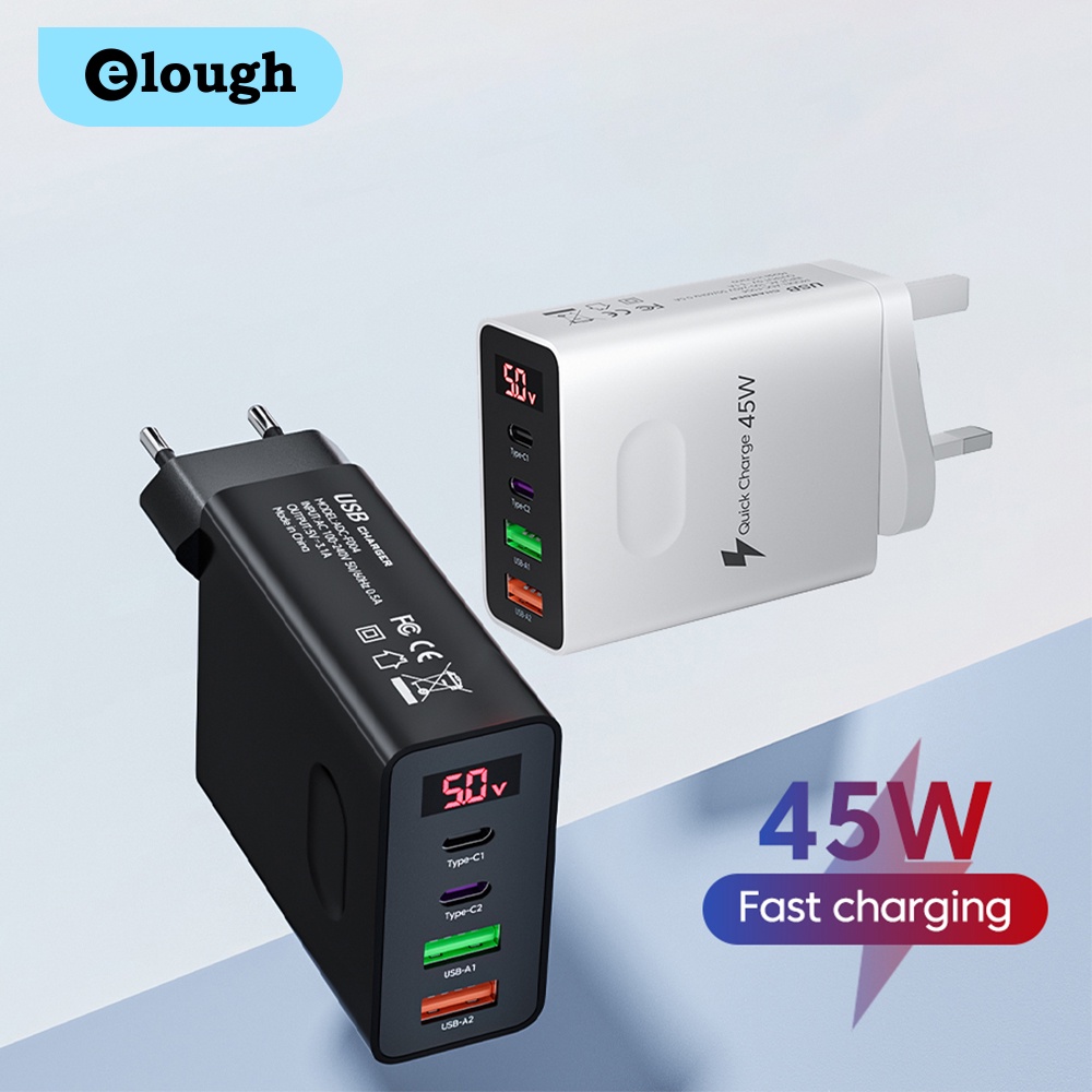 Elough 45W 4 Ports Mobile Phone Charger Dual PD Ports Fast Charging ...