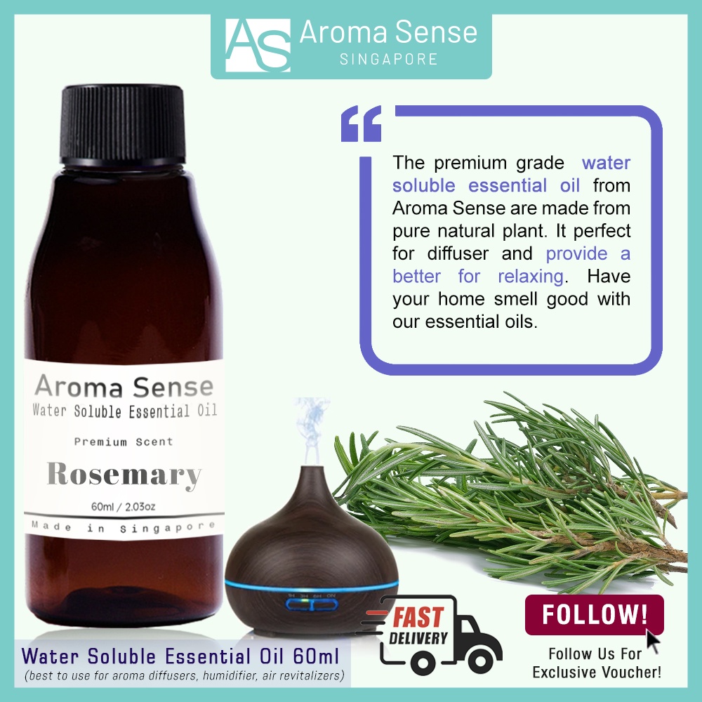Aroma Sense Rosemary Water Soluble Essential Oil (60ml) Fresh & Long ...